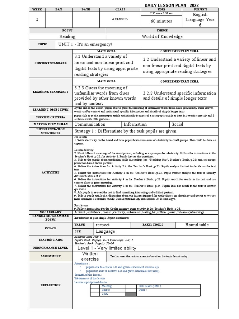 Week 2 - Unit 1 - It's An Emergency! | PDF | Lesson Plan | Teachers