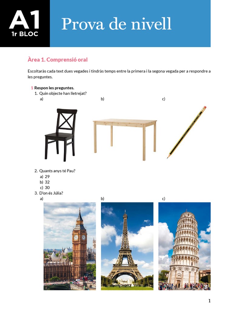 Prova de Nivell A1 A2 | PDF