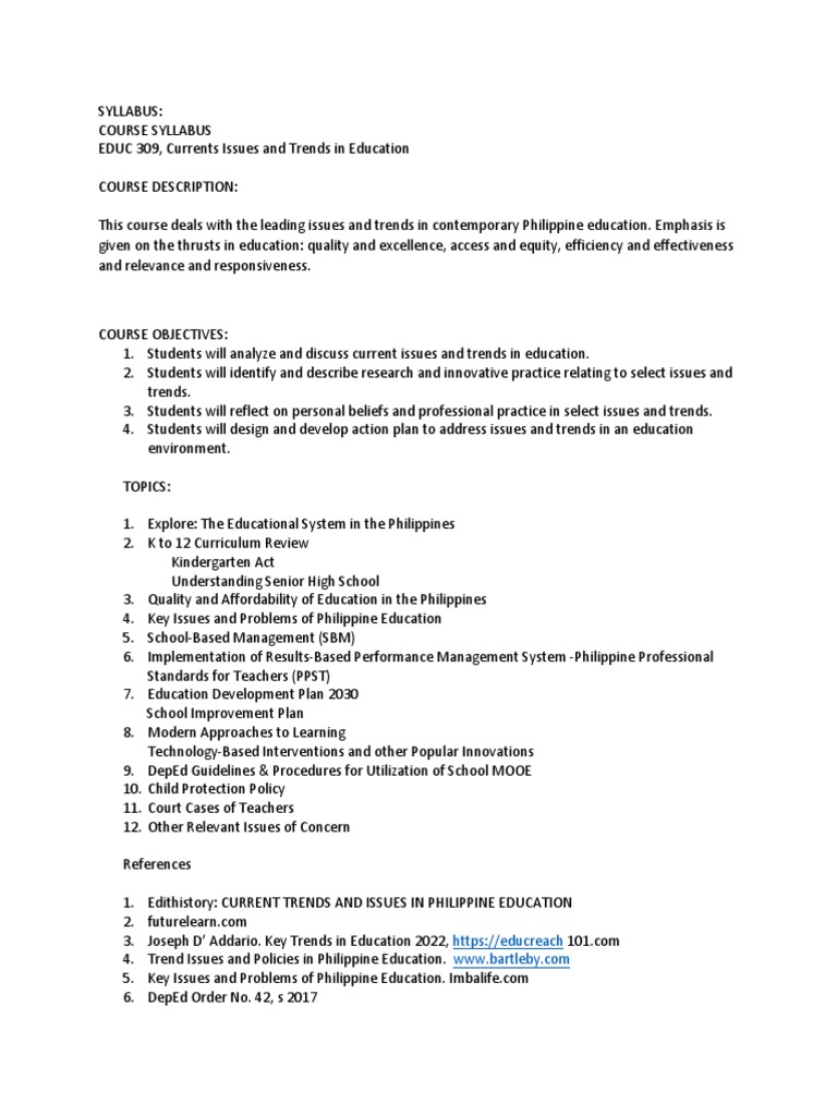 Current Issues Trends in Education Syllabus | PDF | Education Reform ...
