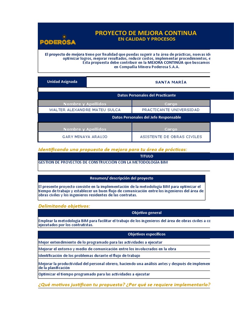 Proyecto de Mejora Continua. Formato Version 2 | Descargar gratis PDF | Autodesk Revit ...