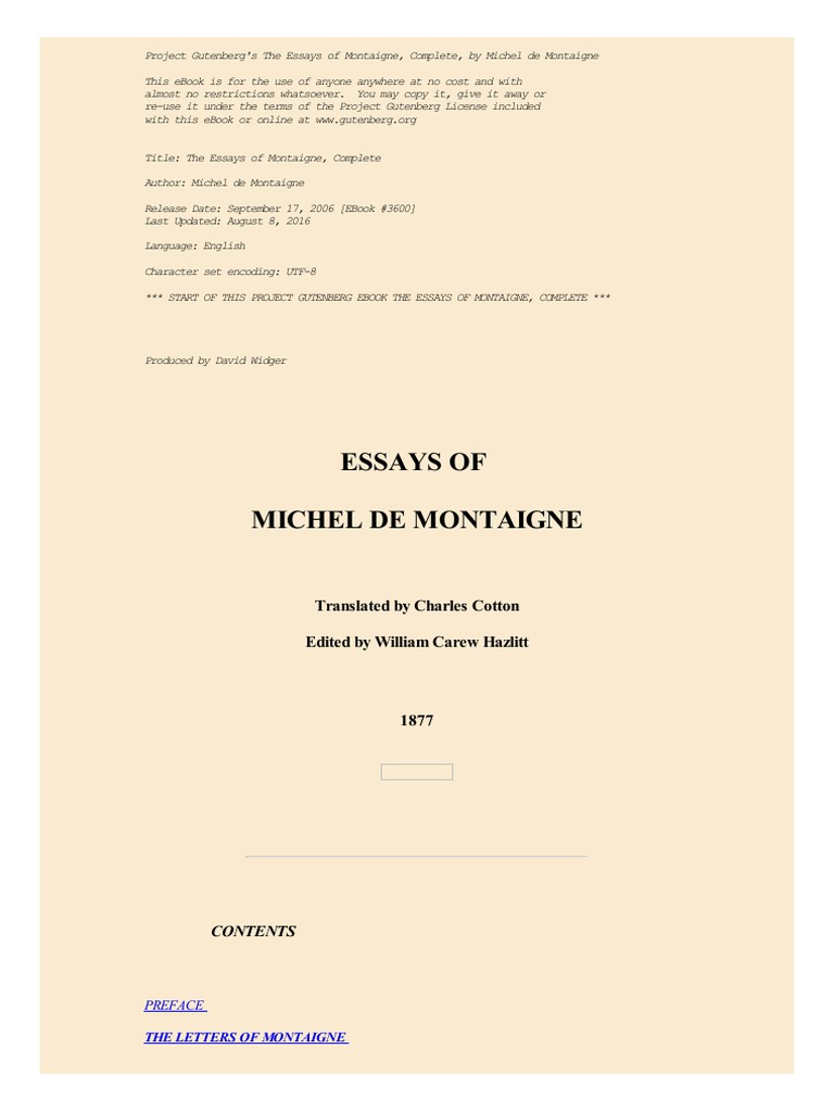 Essays of Michel de Montaigne | PDF | Michel De Montaigne | Essays