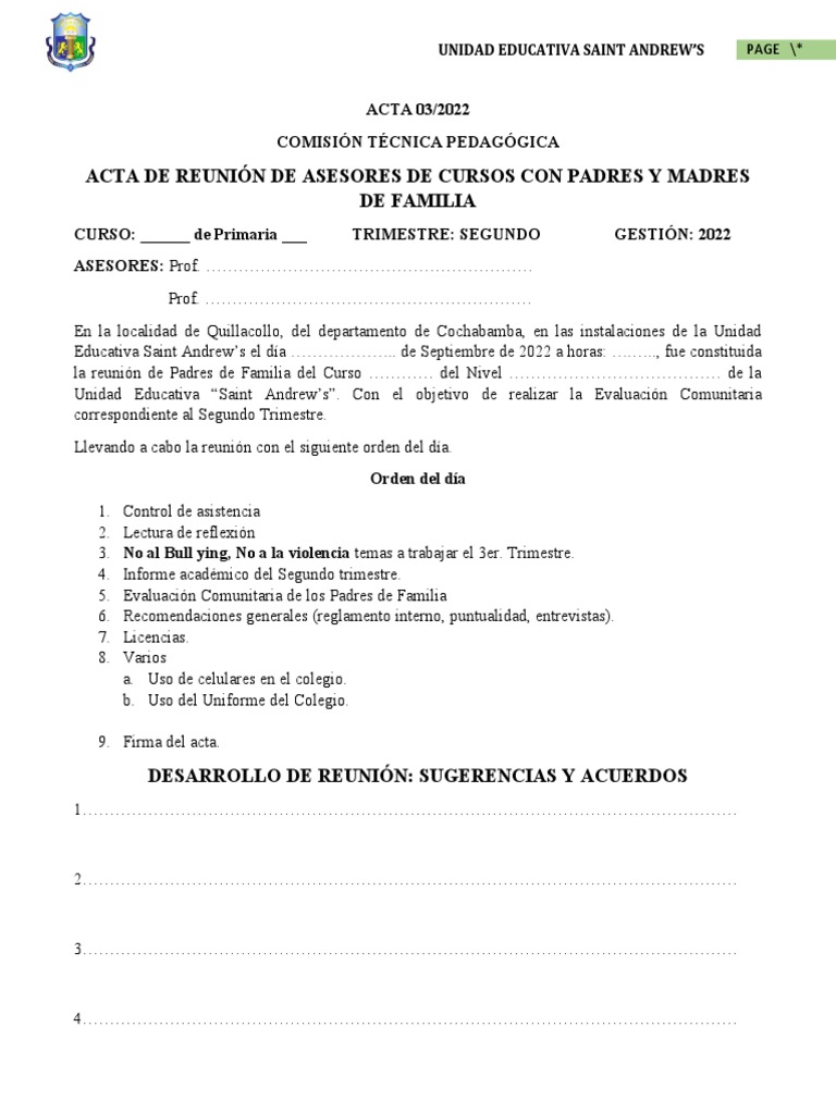Acta 03 Comision Pedagogica 2022 | PDF