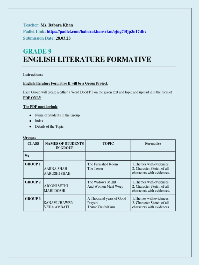 Grade 9 Literature Formative 2 | PDF