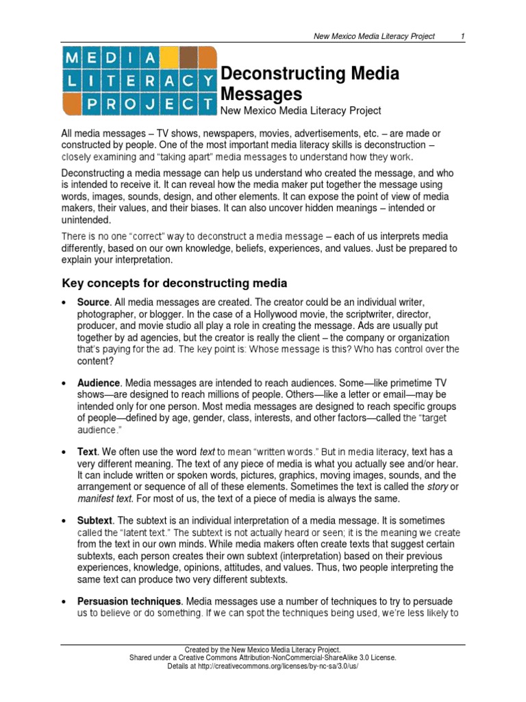 Deconstructing Media Messages Guide | PDF | Persuasion | Advertising