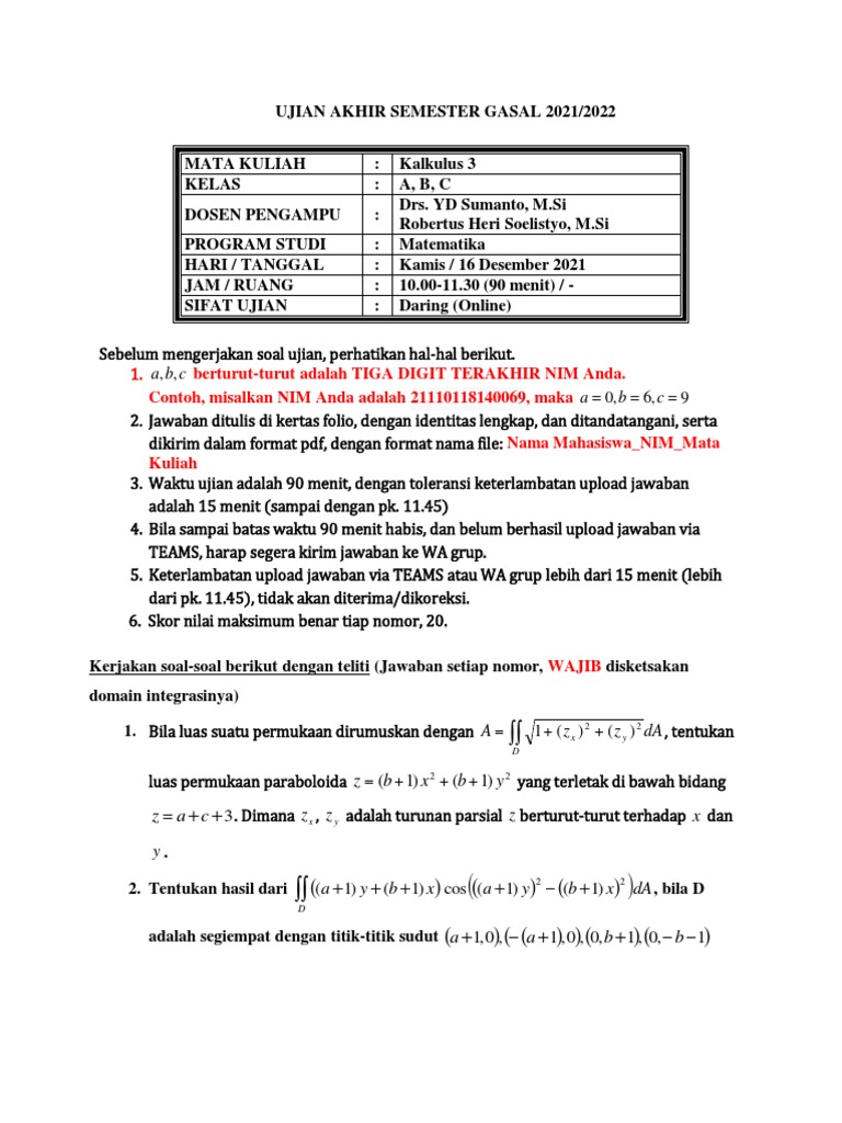 Latihan UAS Kalkulus III Undip | PDF