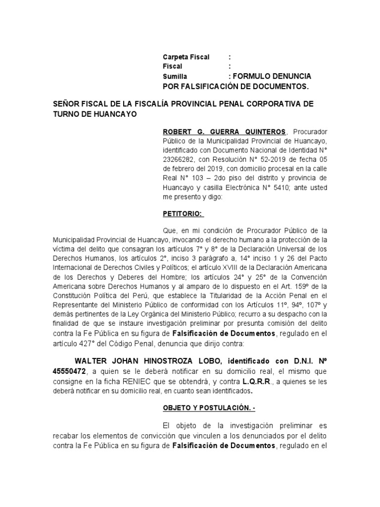DENUNCIA Falsificacion | PDF | Derecho penal | Justicia