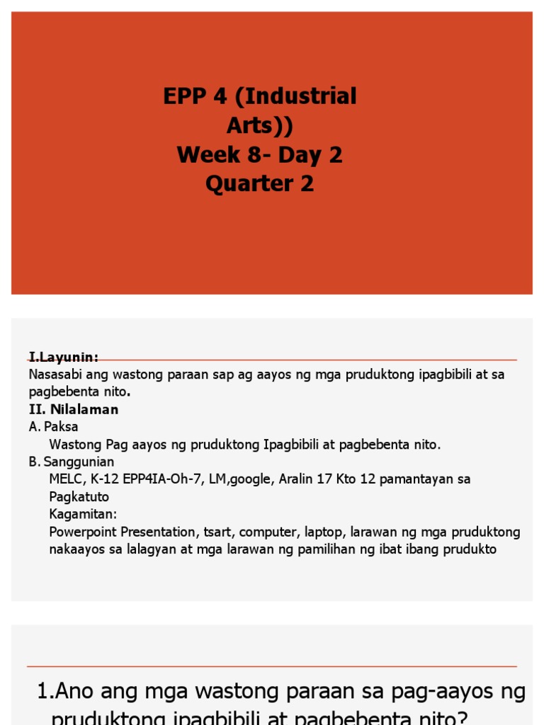 Epp 4 Week 8 Day 2 QTR 2 Industrial Arts | PDF