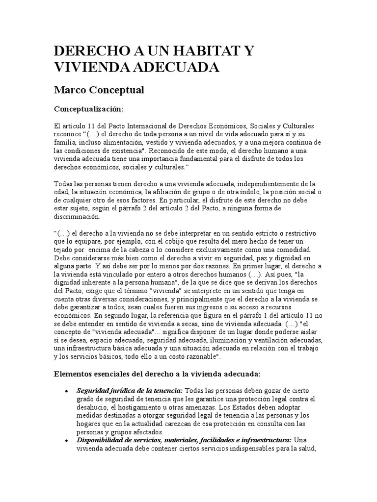 Derecho A Un Habitat y Vivienda Adecuada | PDF