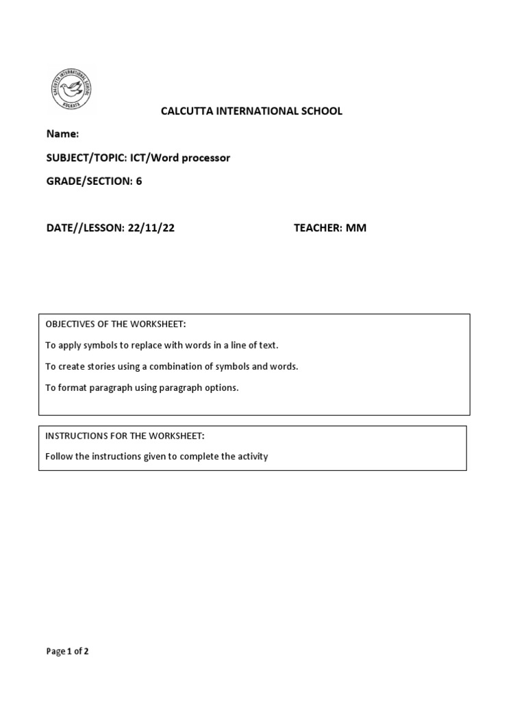 Word Processor Activity 2 - Formatting and Symbols | PDF