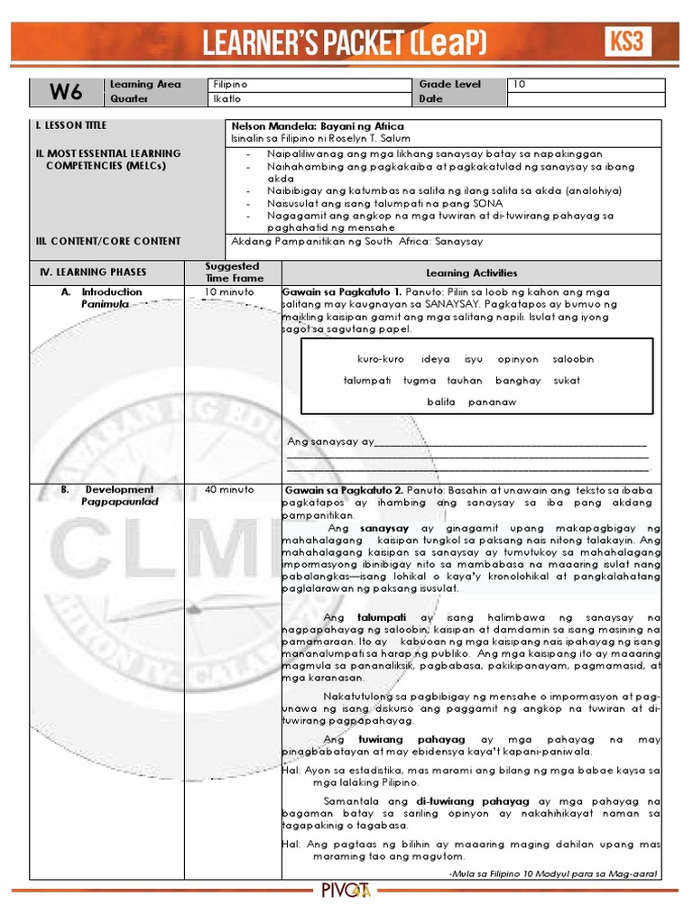 LeaP-Filipino-G10-Week 6-Q3 | PDF