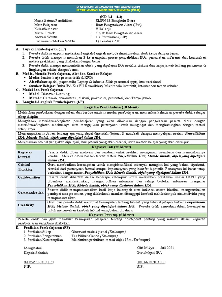 RPP Dan LKPD Objek Ipa Dan Pengamatannya | PDF