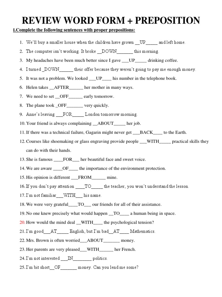 Preposition-Word Form | PDF