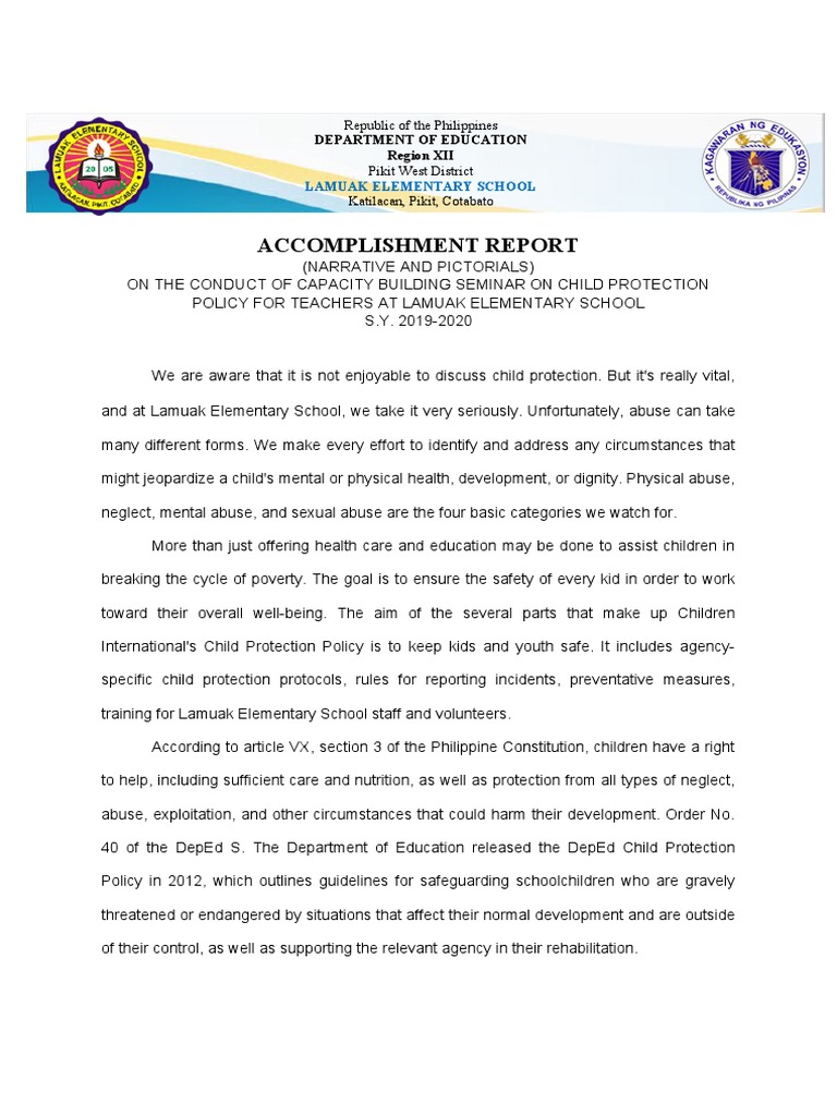 Accomplishment Report On Child Protection 19-20 | PDF | Child Protection | Social Institutions