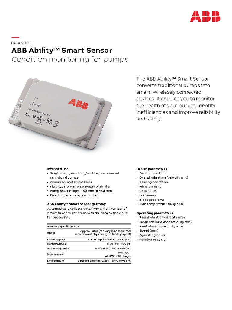 9AKK107496 Data Sheet - ABB AbilityTM Smart Sensor For Pumps - EN - RevB - Lowres | PDF | Pump ...