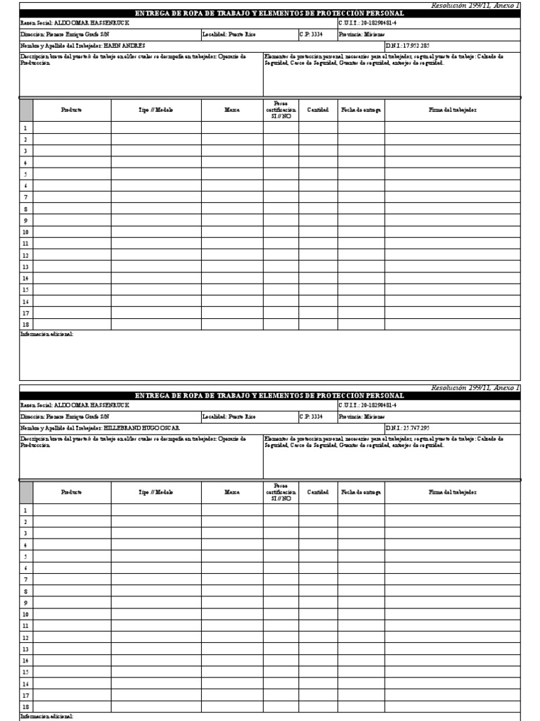 Resolucion 299-11 - Formulario Registro de EPP | PDF | Cuerpo humano ... Resolucion 299-11 - Formulario Registro de EPP | PDF | Cuerpo humano ...