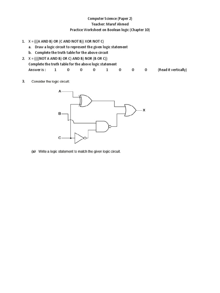 Boolean Logic Practice Worksheet | PDF