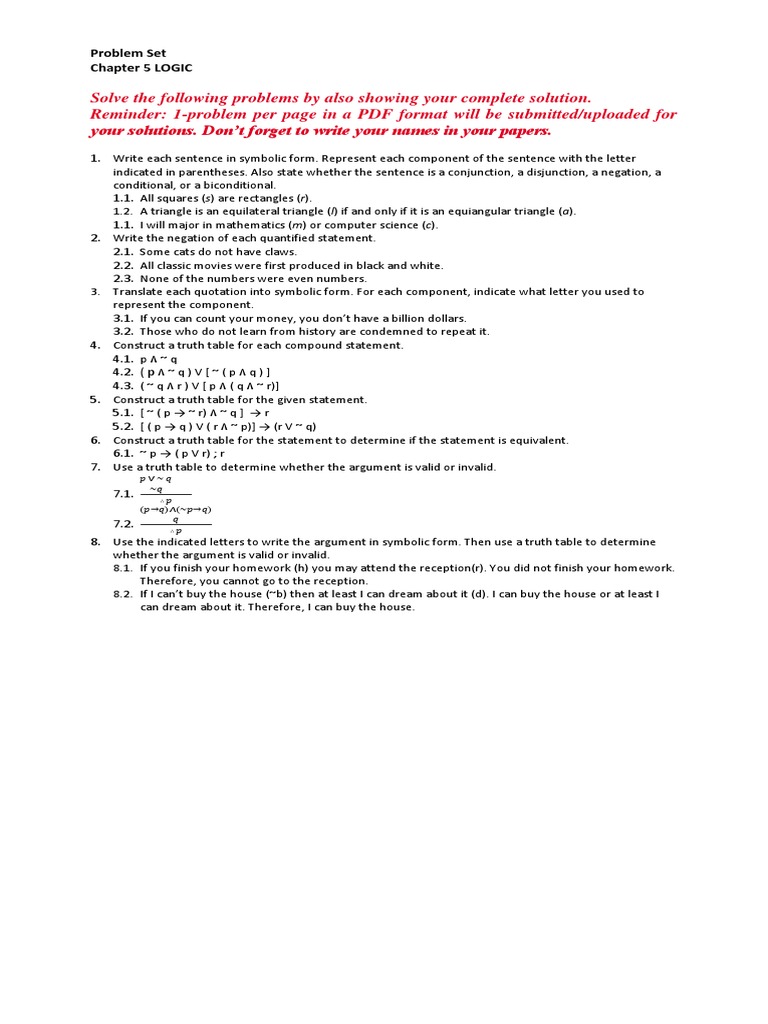 MMW Problem Set Logic | PDF