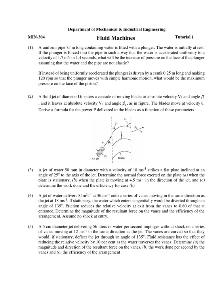 Fluid Machines Tutorial Problems | PDF | Force | Acceleration
