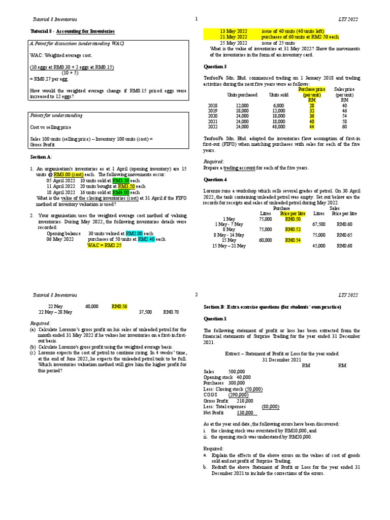 Poa T - 8 | PDF | Balance Sheet | Inventory