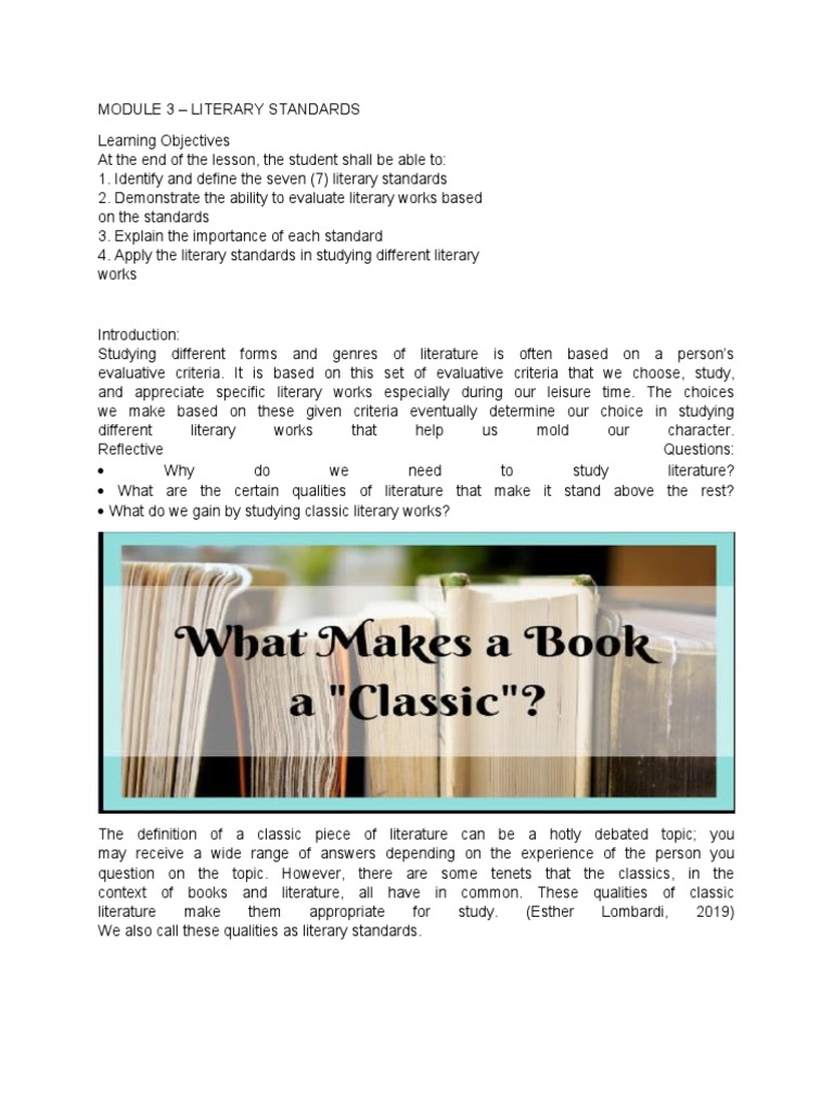 Module 3 - Literary Standards | PDF | Experience | Reason