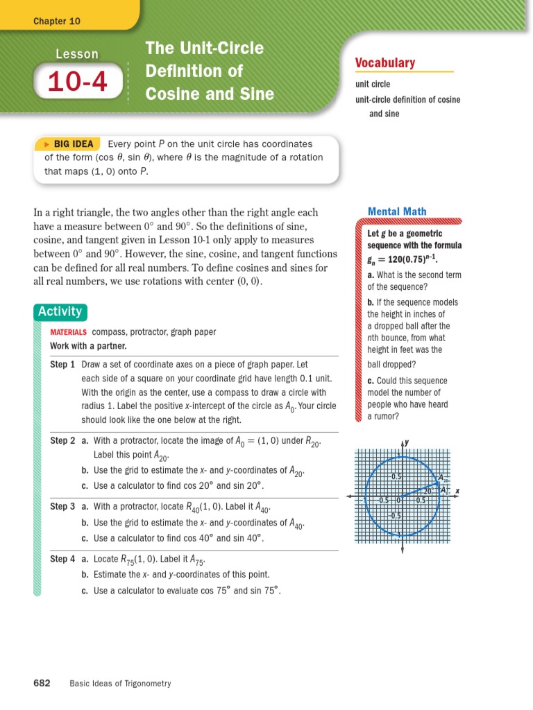 Unit Circle: Cosine and Sine Basics | PDF | Trigonometric Functions ...
