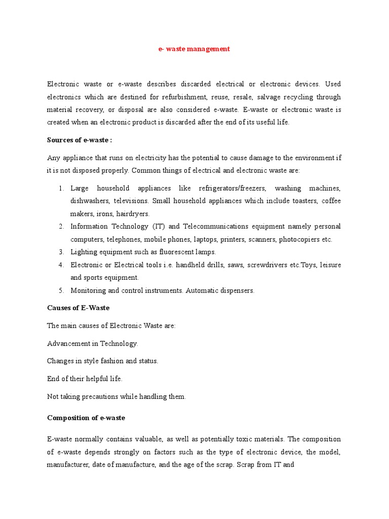 E Waste Management | PDF | Electronic Waste | Recycling