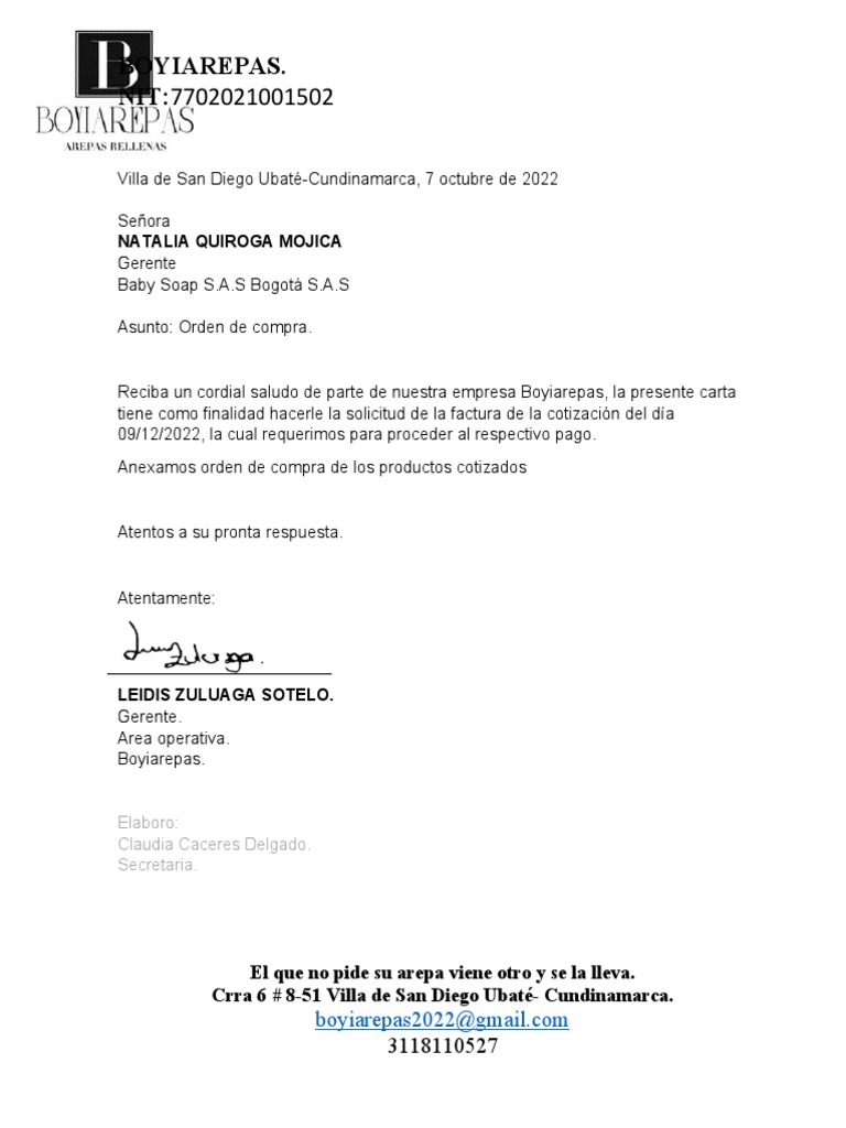 Carta de Orden de Compra Worl | PDF