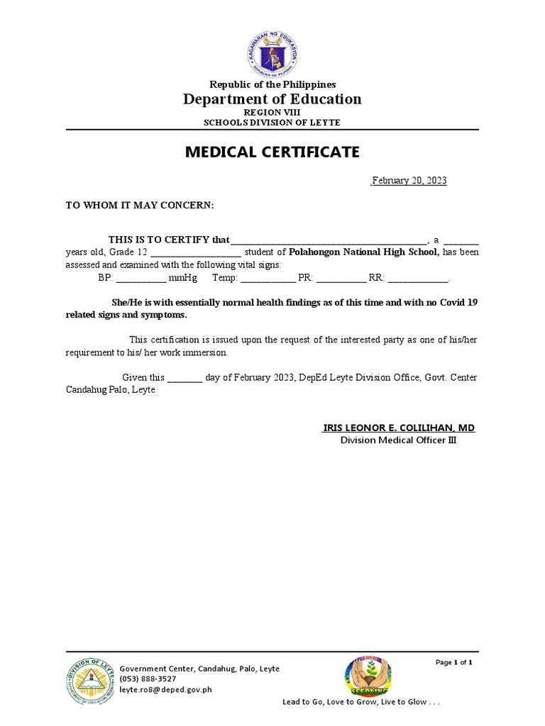 Medical Certificate | PDF
