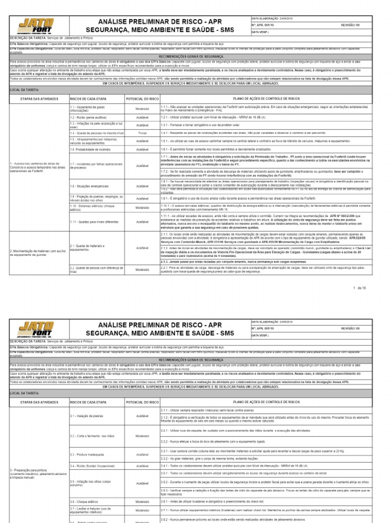 APR.001.10 APR Atividades de Jateamento e Pintura Rev 02 20.08.10 - PDFCOFFEE - COM - Modelo | PDF