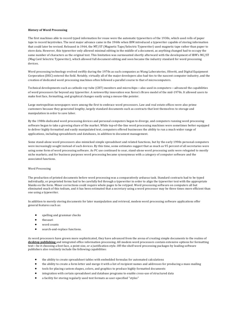 History of Word Processing | PDF | Word Processor | Microsoft Word