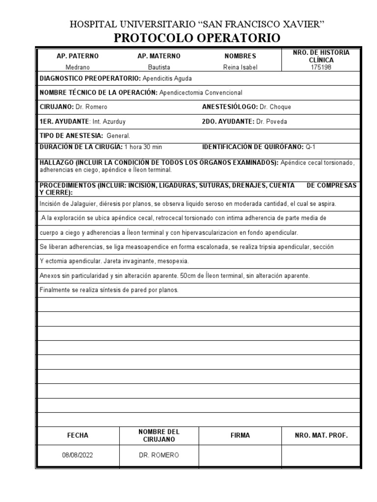 04 Protocolo Operatorio-1 | PDF