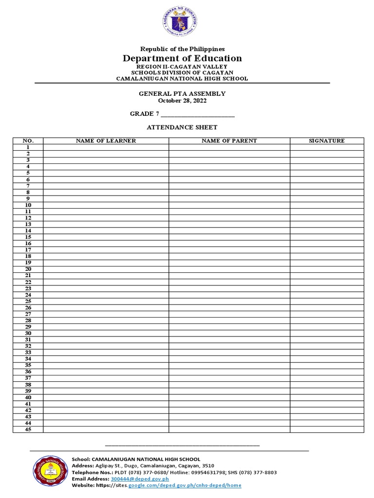 Pta Attendance Sheet | PDF