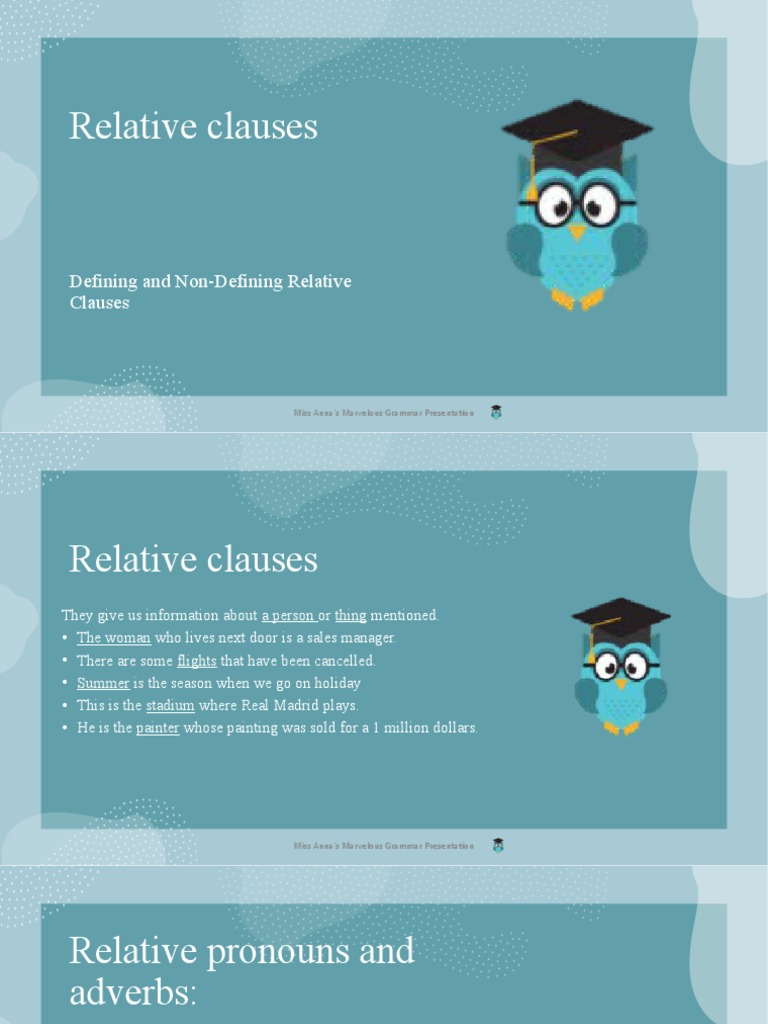 Defining and Non-Defining Relative Clauses | PDF | Clause | Pronoun