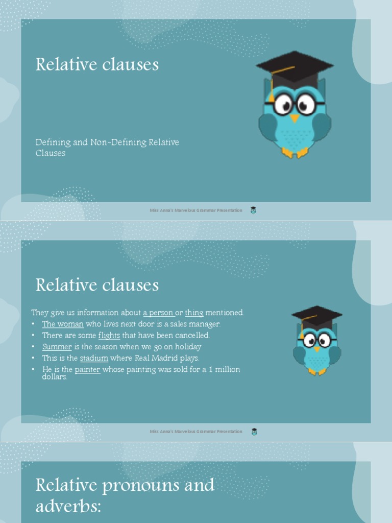 Defining and Non-Defining Relative Clauses | PDF | Clause | Pronoun