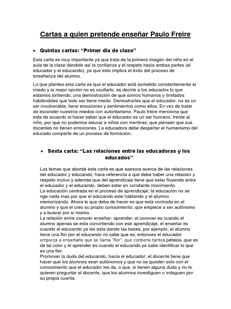 Cartas A Quien Pretende Enseñar Paulo Freire | PDF | Enseñando | Aprendizaje