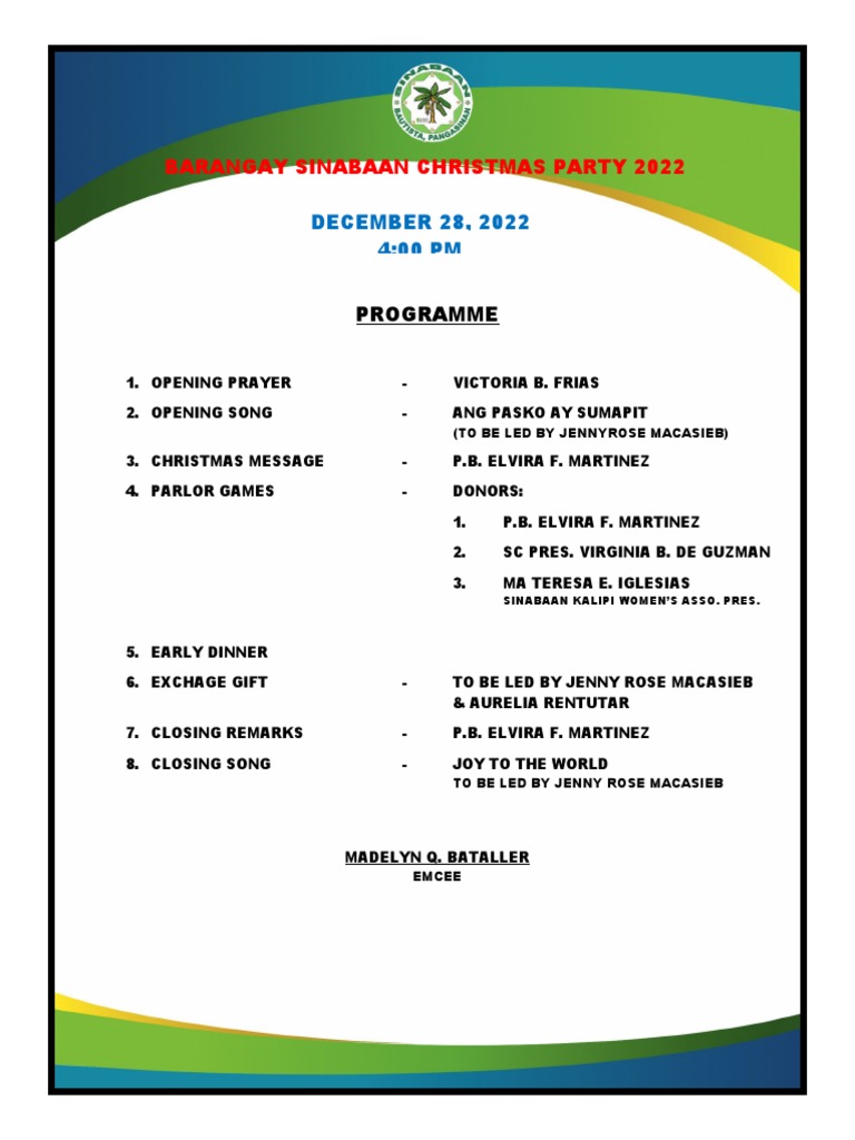 Barangay Sinabaan Christmas Party 2022 | PDF