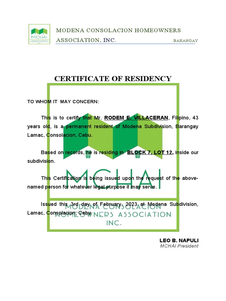 Certificate of Residency | PDF