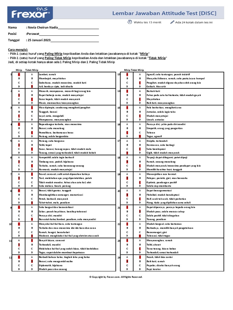 DISC Soal Attitude Test Jawaban | PDF