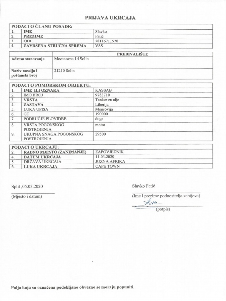 Prijava Ukrcaja | PDF