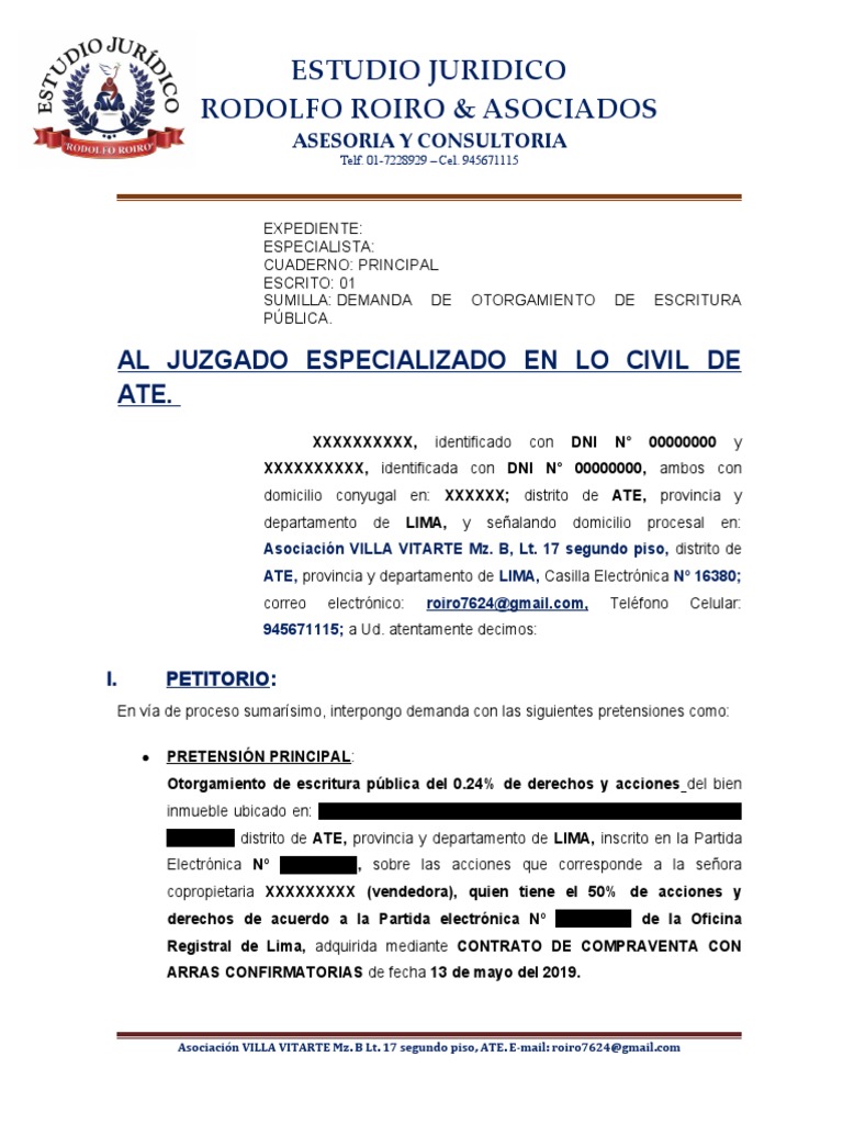 Modelo de Otorgamiento de Escritura Pública | PDF | Derecho civil ...