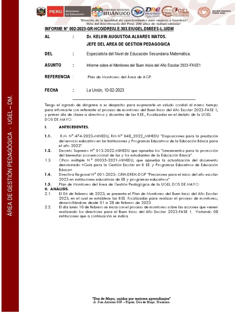 Informe de Acciones de Monitoreo para El Biae - 2023 | PDF