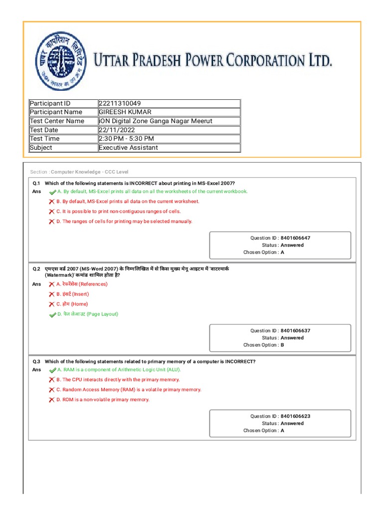 UPPCL EA Answer Key | PDF