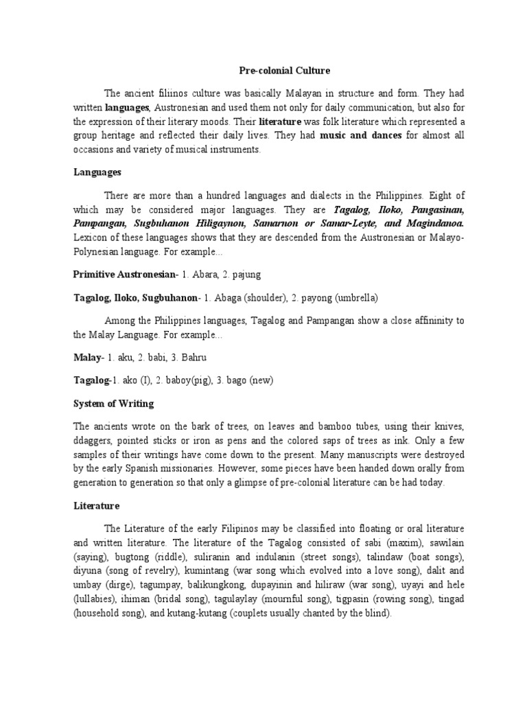 Pre-Colonial Philippine Culture Overview | PDF