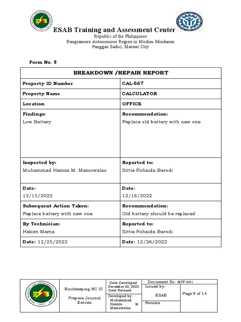 8 - Breakdown Repair Report | PDF