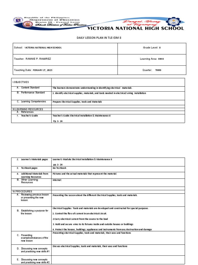 EIM 8 Daily Lesson Plan | PDF