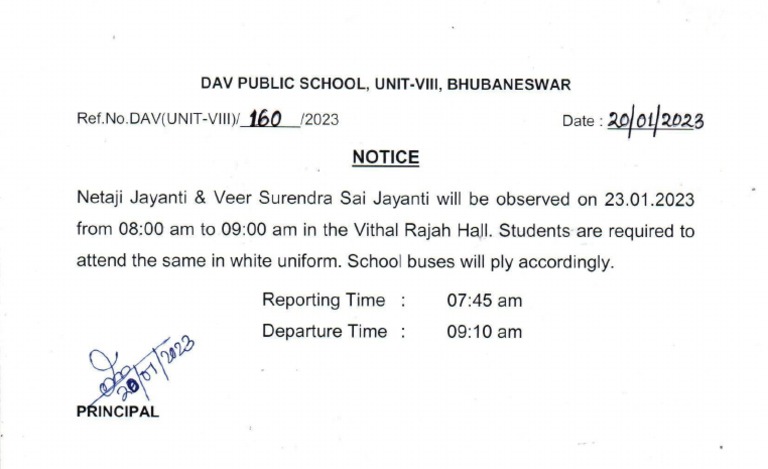 Notice 160 - Time Schedule of Netaji Jayanti & Veer Surendra Sai ...
