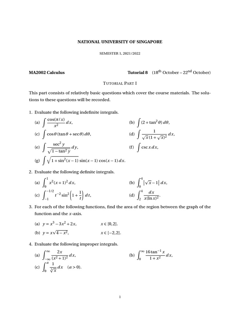 MA2002 Tutorial8 | PDF | Integral | Derivative