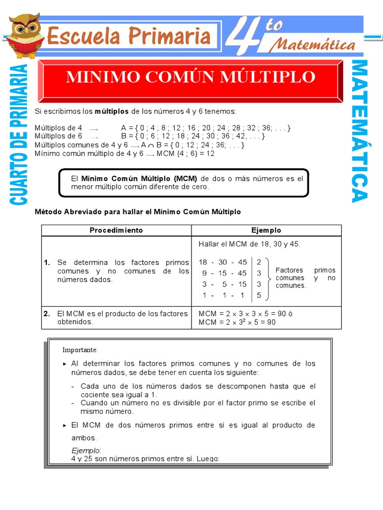 Ejercicios de Mínimo Común Múltiplo 4to | PDF | Número primo ...
