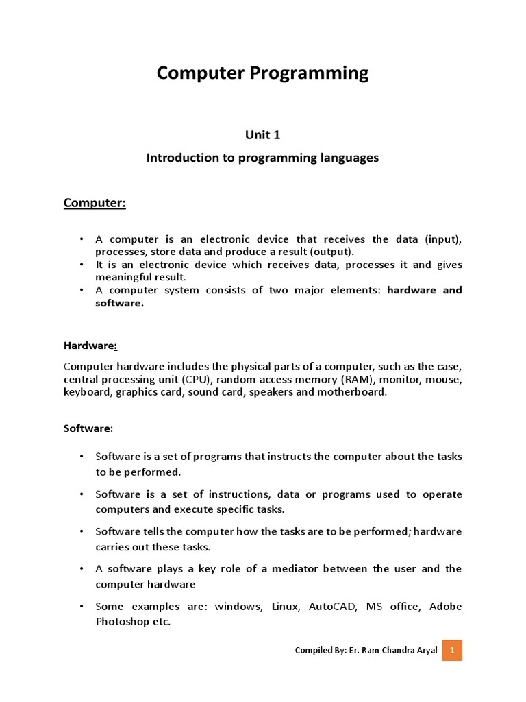 Computer Unit 1 | PDF | Operating System | Object Oriented Programming