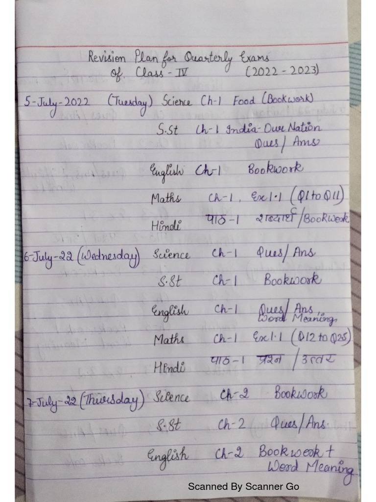 Class-4 Revision Plan | PDF